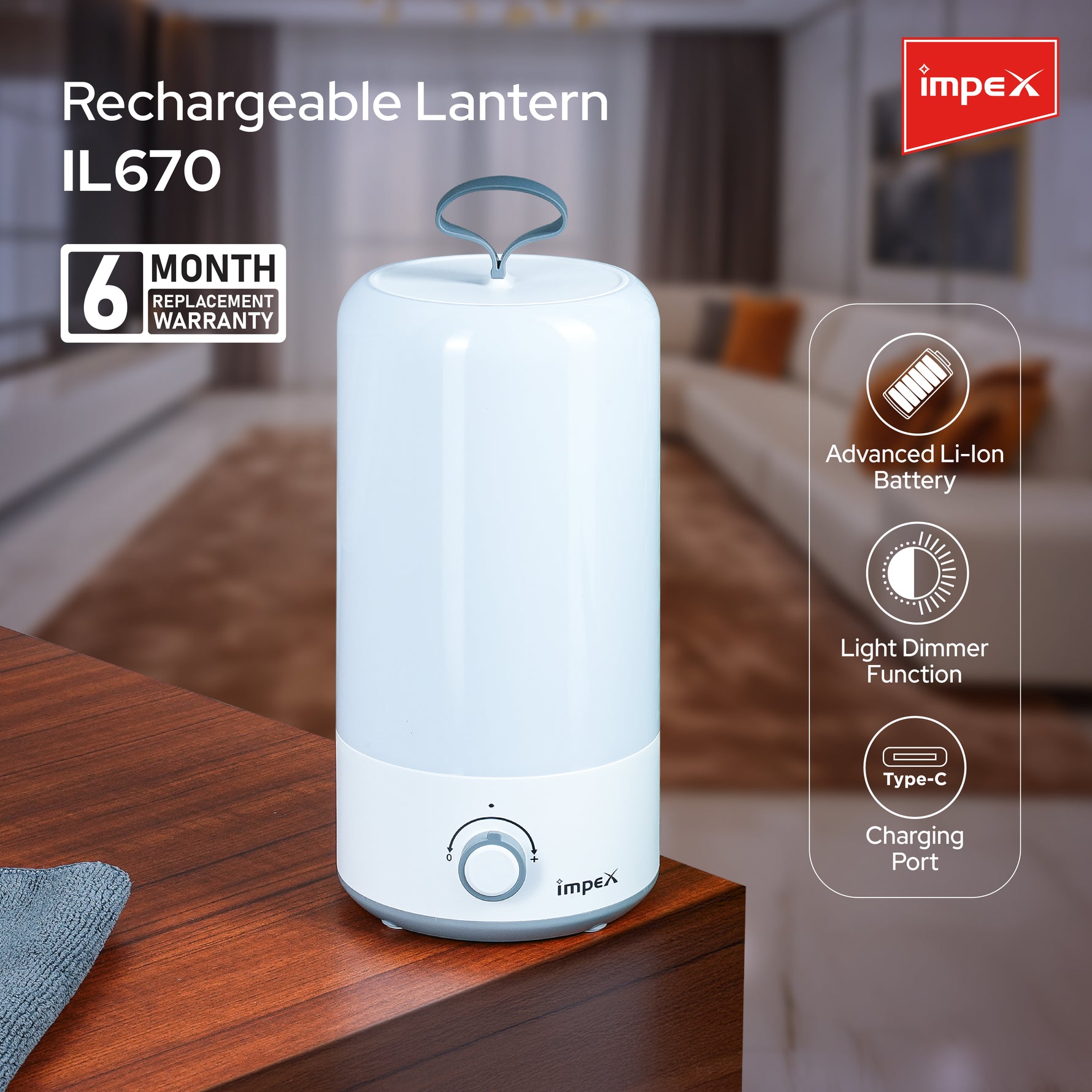 Impex IL 670 Rechargeable LED Lantern with Knob Control, 445 Lumens, a – Impex Webstore