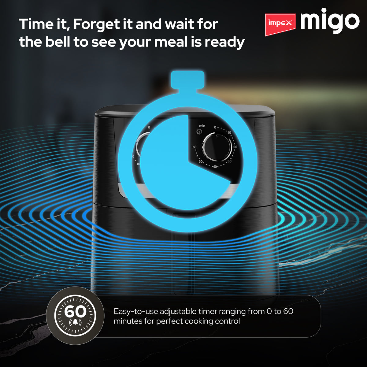 Impex MIGO NUTRIFRY PLUS 6.5 Litre Air Fryer with 1650W Power, Black a ...