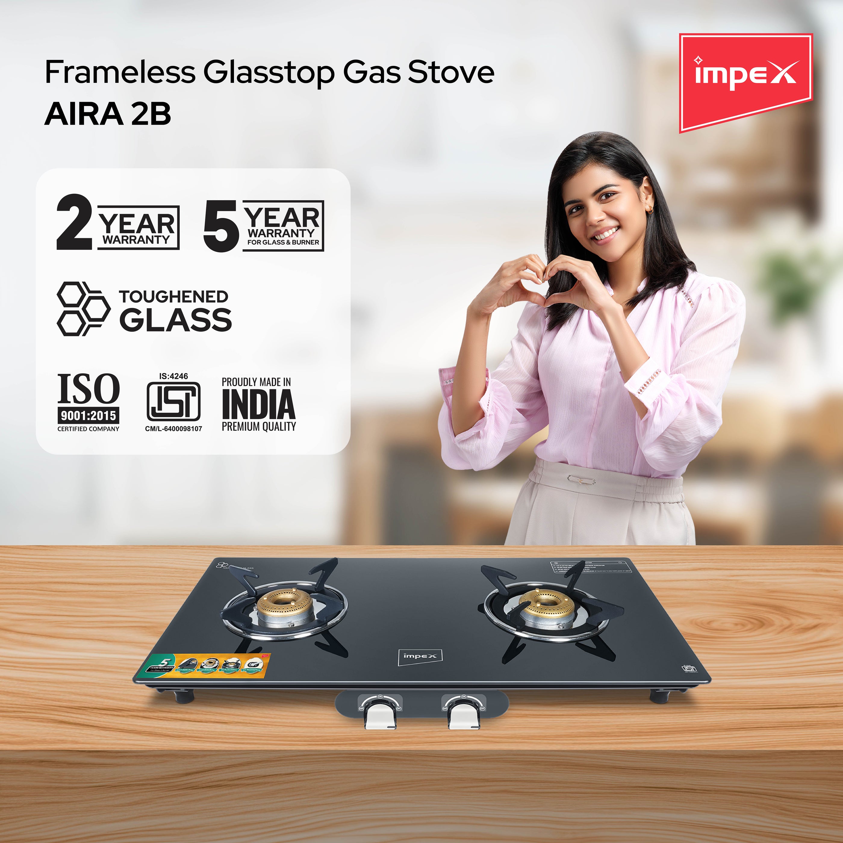 Impex AIRA 2B Frameless Glass top Gas Stove — Impex Webstore