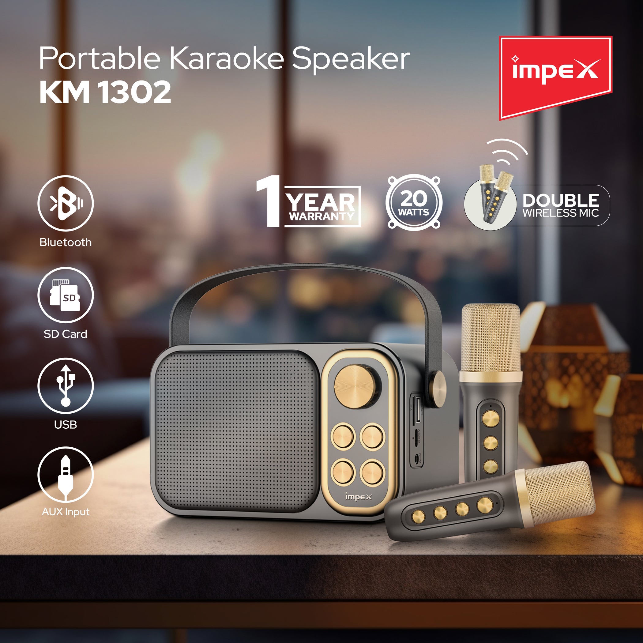 Impex Portable karaoke Speaker (KM 1302) with mic — Impex Webstore