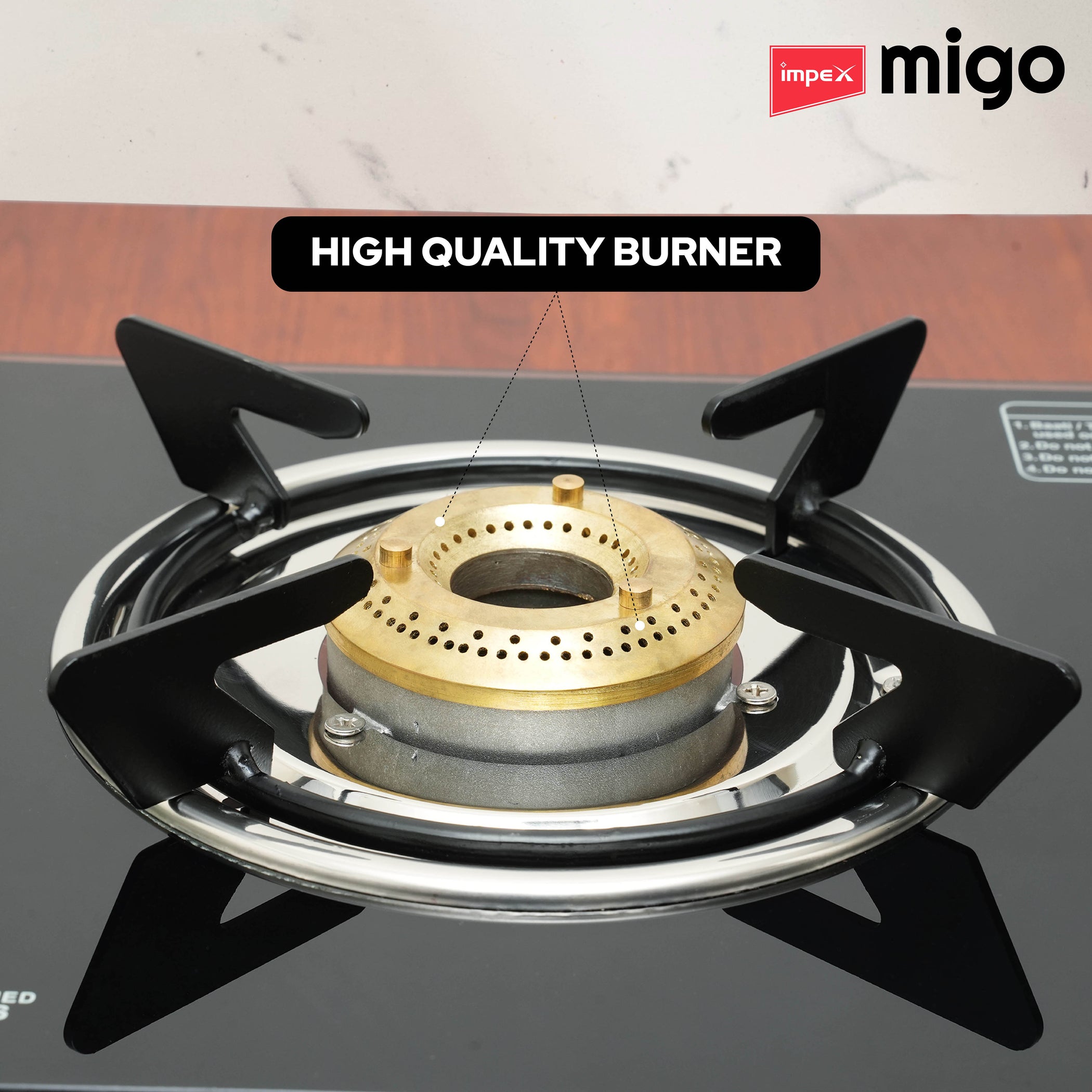 IMPEX Migo 2 Burner Glass top Gas Stove Linea 2B, 6mm Toughened Glass ...
