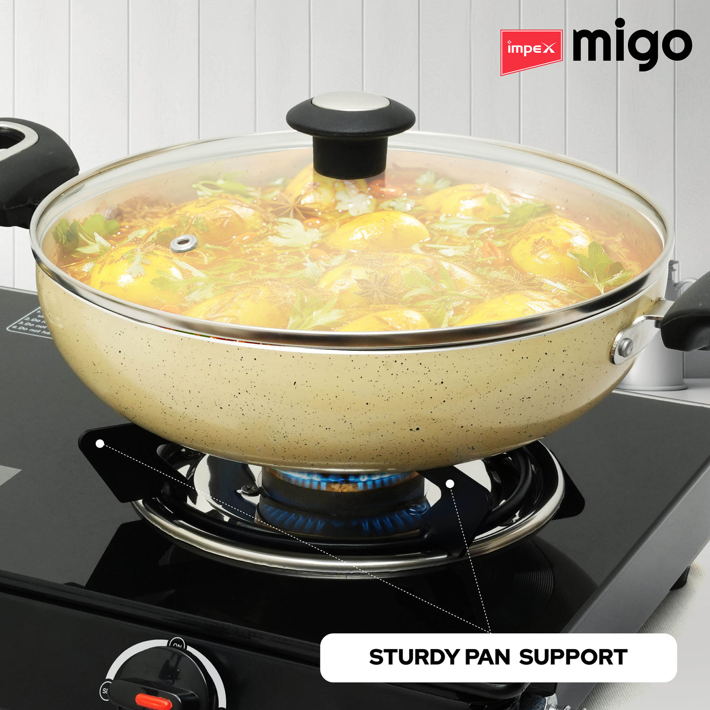 IMPEX Migo 2 Burner Glass top Gas Stove Linea 2B, 6mm Toughened Glass ...