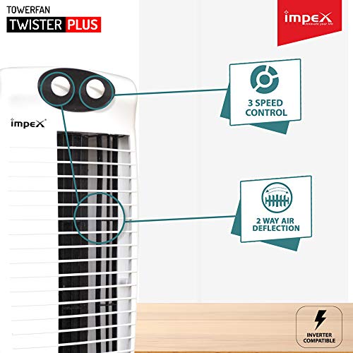 Impex TWISTER PLUS Tower Fan With 25 Feet Powerful Air Throw, 3 Speed ...
